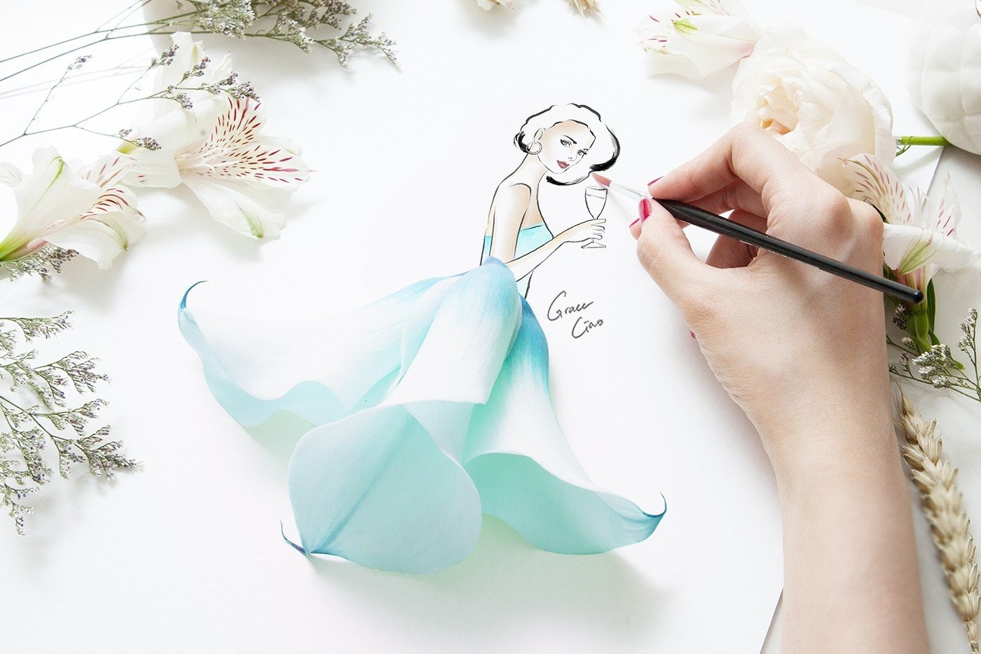 Η Grace Ciao δημιουργεί fashion illustrations με φρέσκα λουλούδια